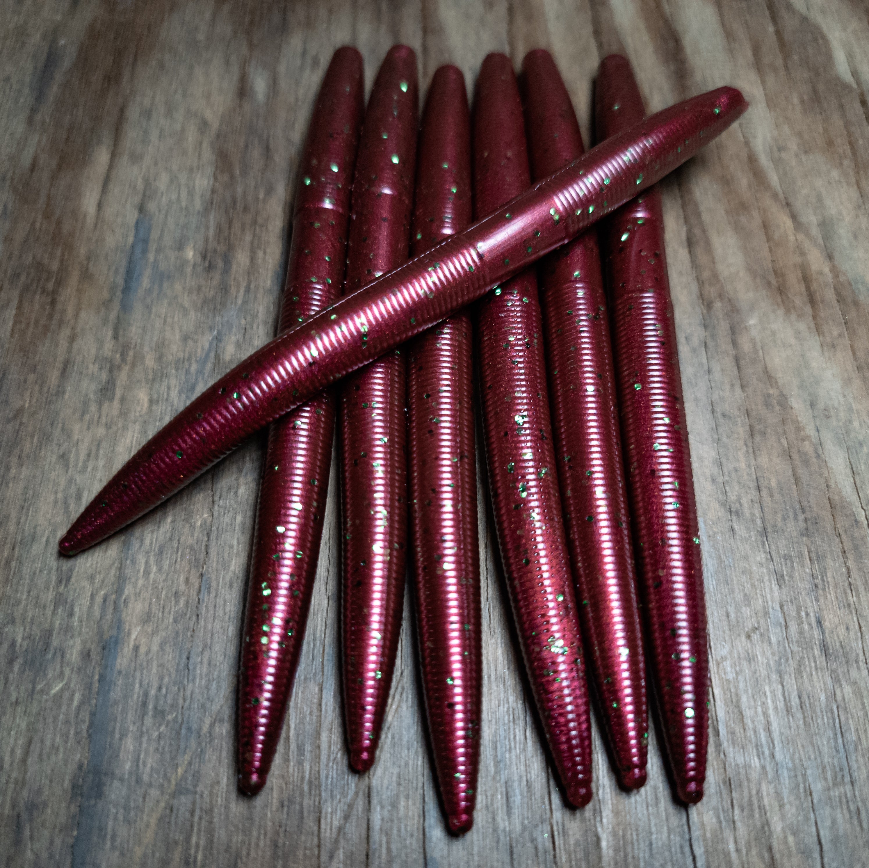Crimson Green 5" Stick Worms (8pk) – 99 Strikes Fishing Co